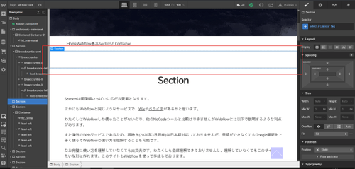 yanaG-Webflow-Studio | SectionとContainer